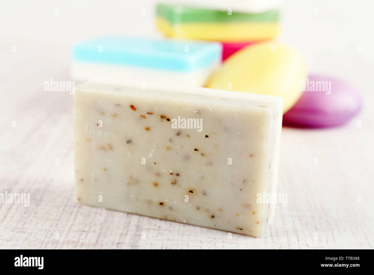 Bars of natural soap on light background Stock Photo - Alamy