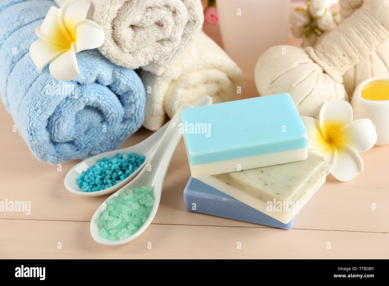 Spa treatments on colorful background Stock Photo - Alamy