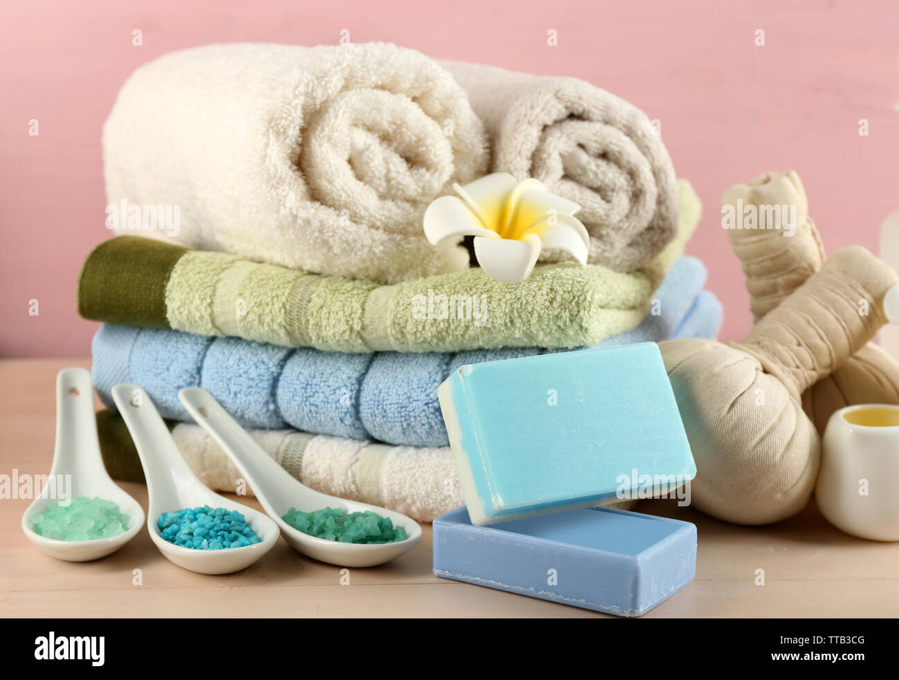 Spa treatments on colorful background Stock Photo - Alamy