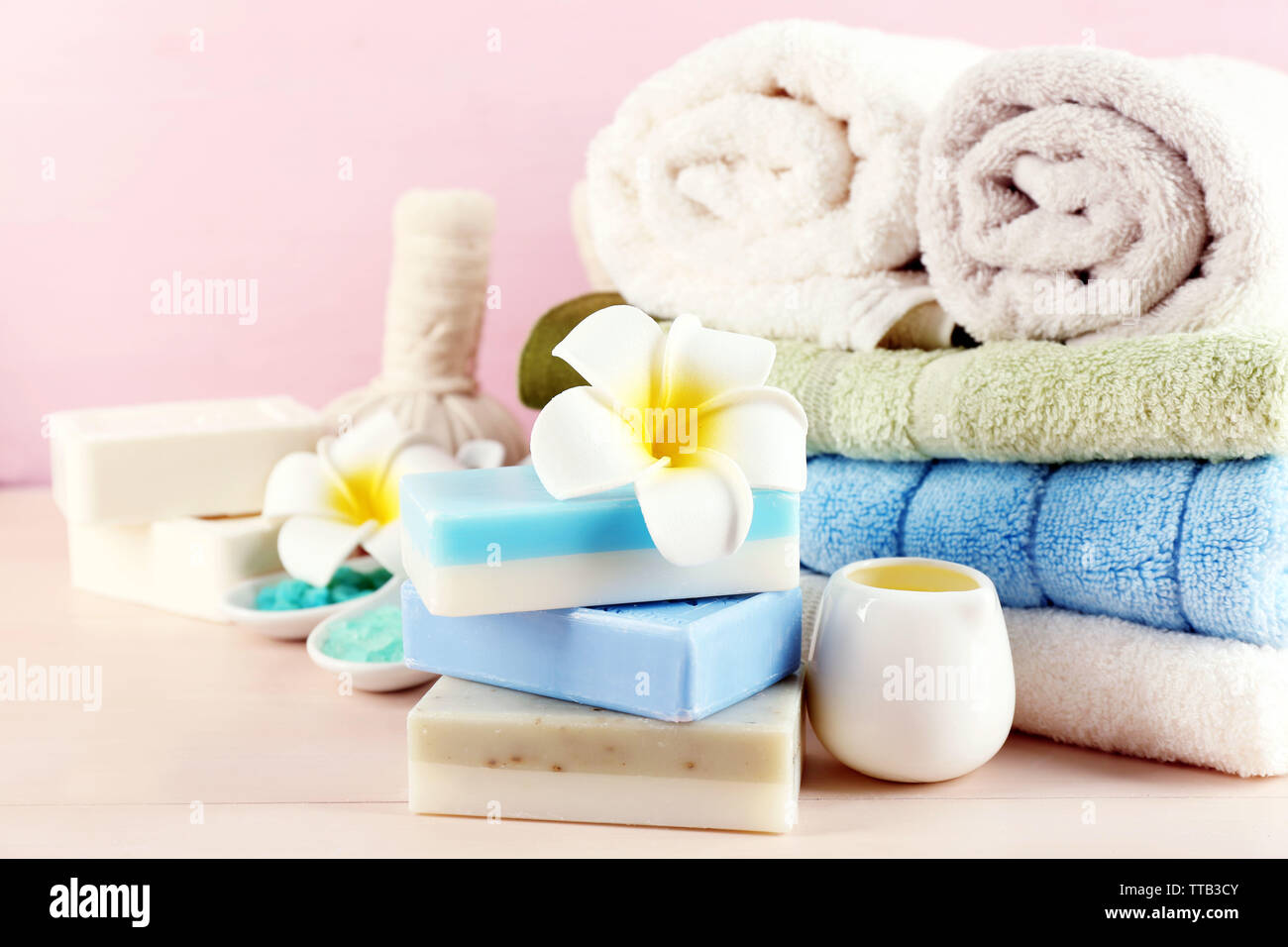 Spa treatments on colorful background Stock Photo - Alamy