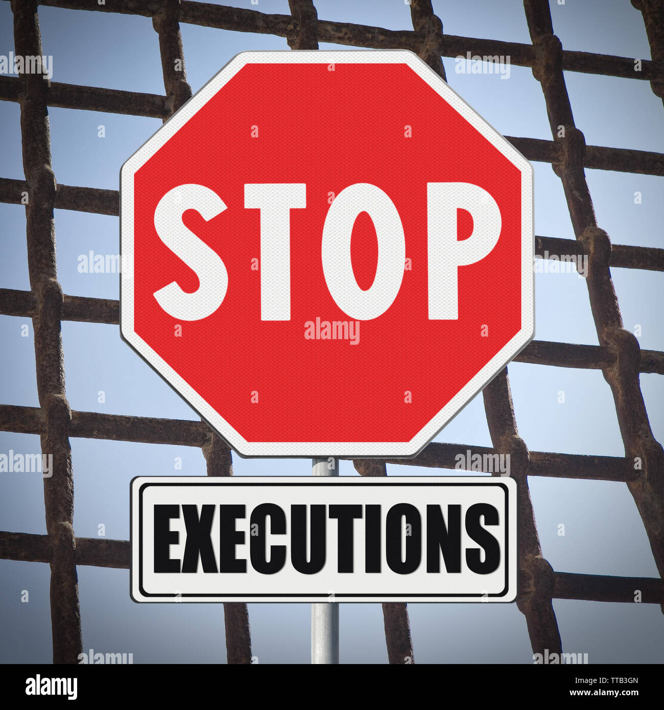 Stop death penalty written on road sign - concept image Stock Photo - Alamy