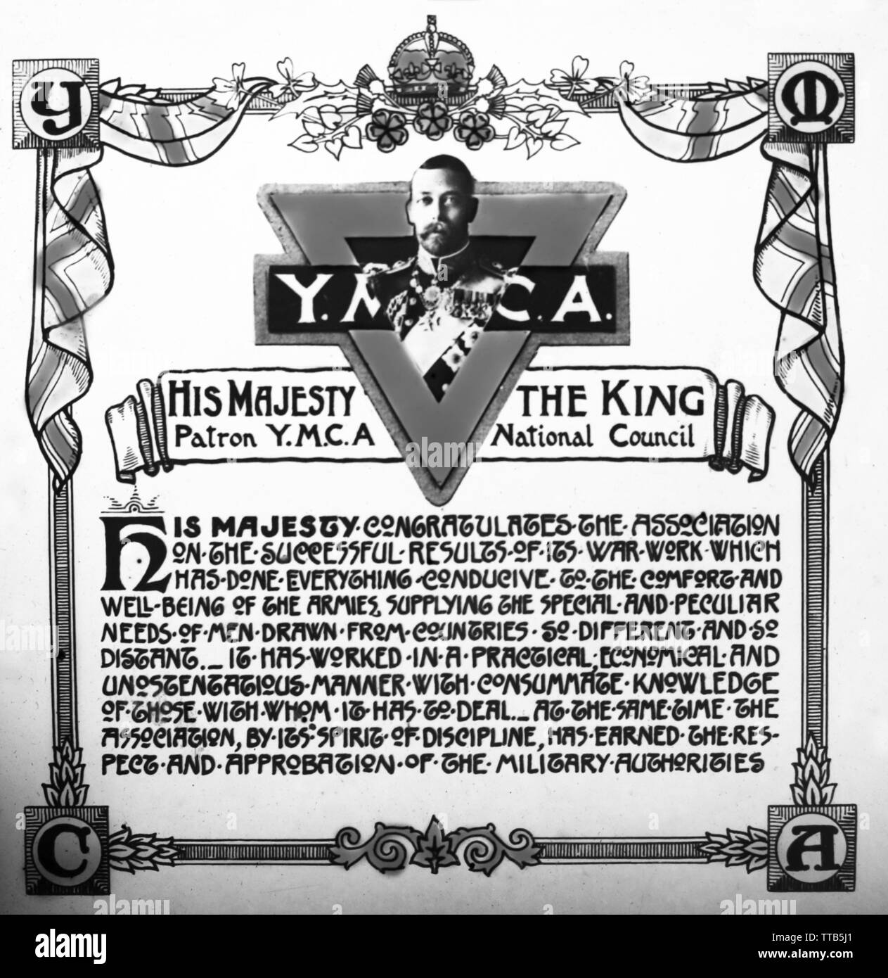 YMCA message from the King during WW1 Stock Photo - Alamy