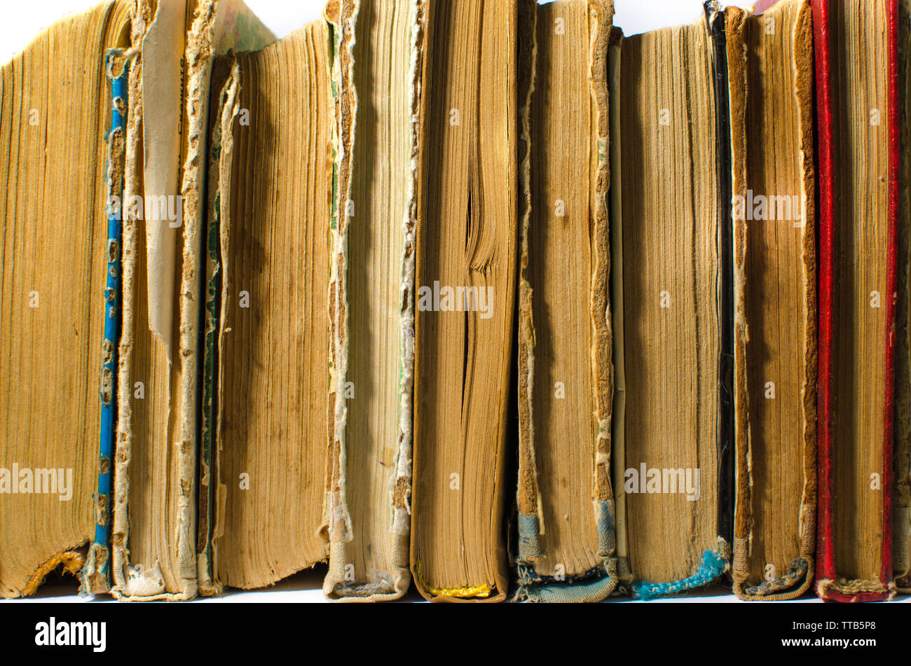 stack of old books closeup, shabby paper Stock Photo - Alamy