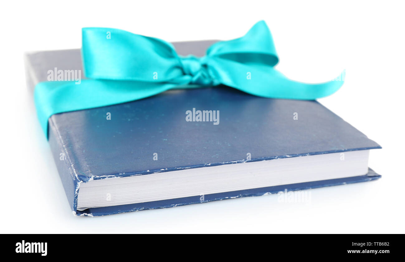 Book wrapped with color ribbon isolated on white Stock Photo - Alamy