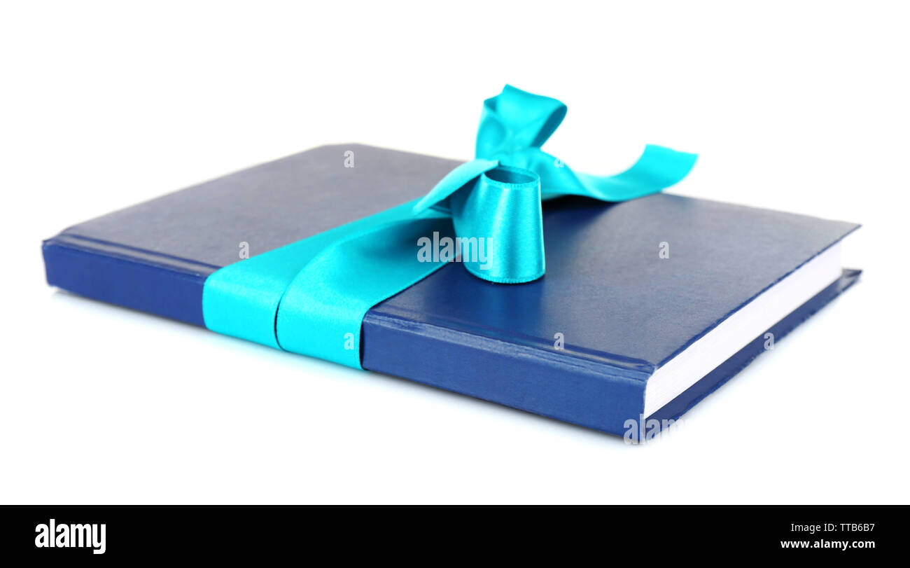 Book wrapped with color ribbon isolated on white Stock Photo - Alamy