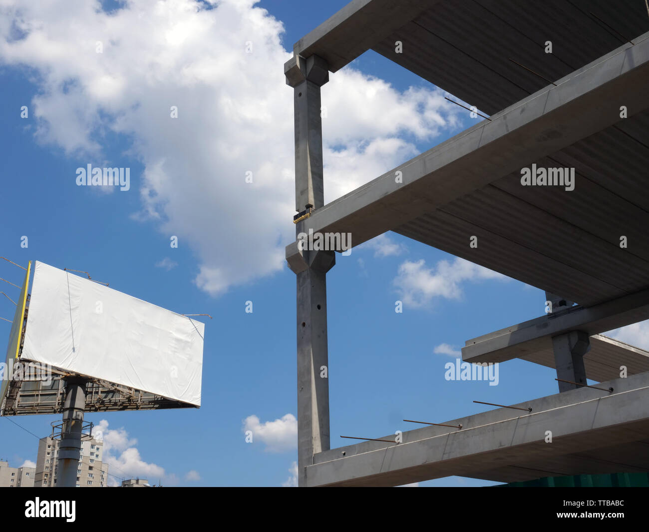 Empty billboard and industrial construction with concrete frame Stock ...