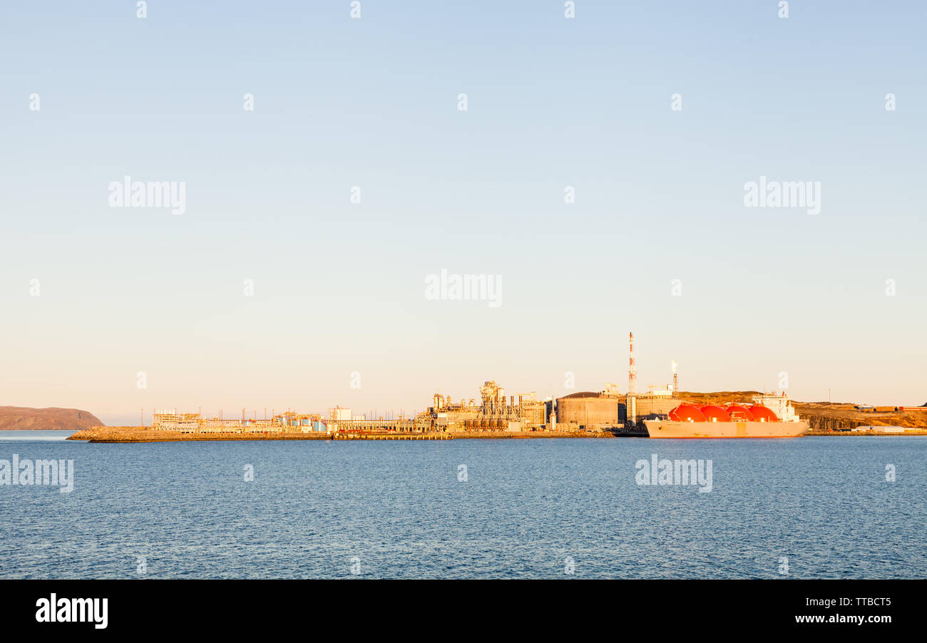 A liquefied natural gas plant on the island of Melkoya in Norway viewed ...