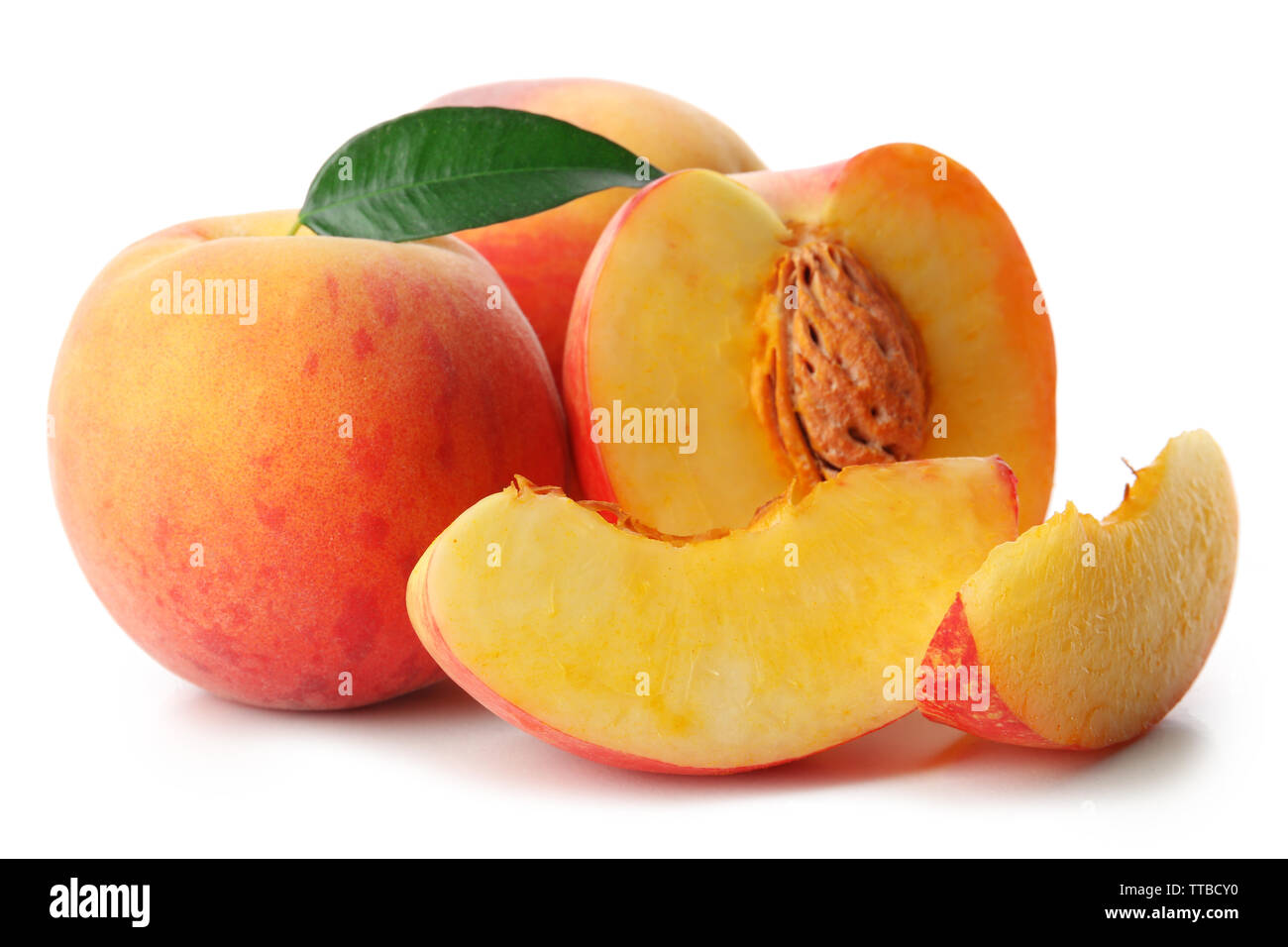 Fresh peaches isolated on white Stock Photo - Alamy