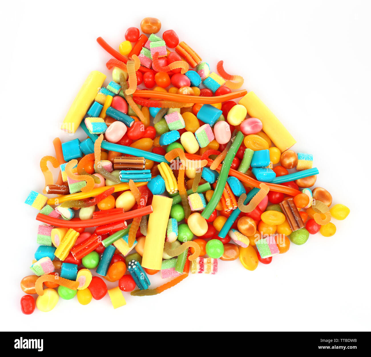 Colorful candies as triangle isolated on white Stock Photo - Alamy