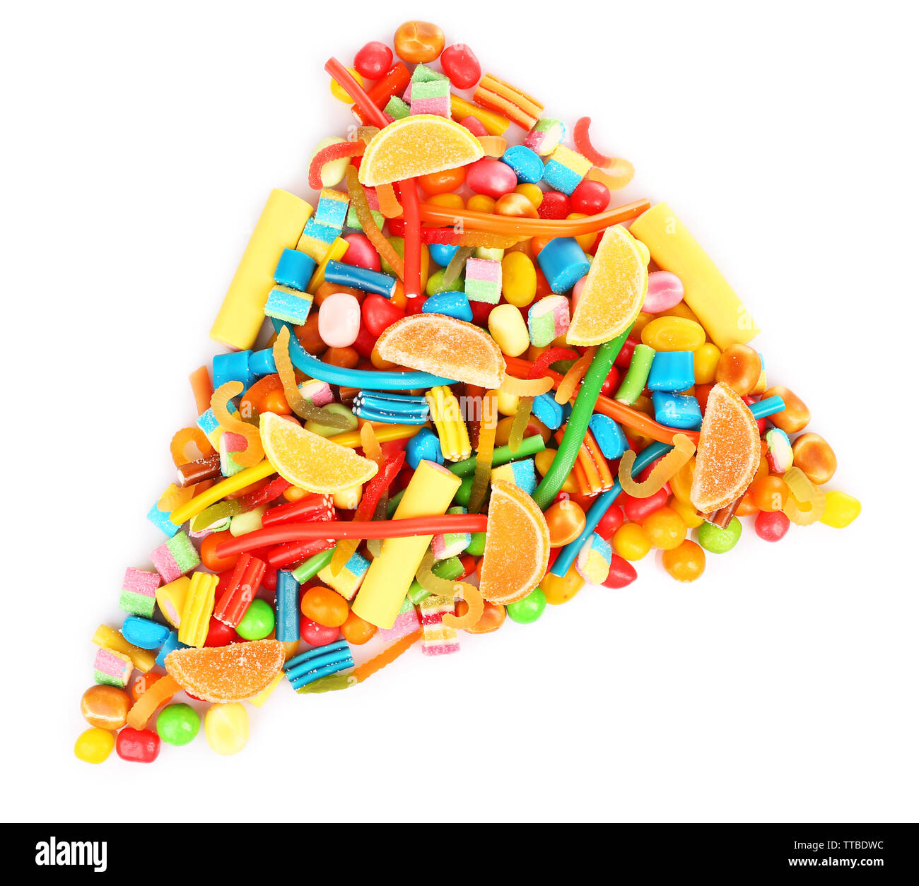 Colorful candies as triangle isolated on white Stock Photo - Alamy