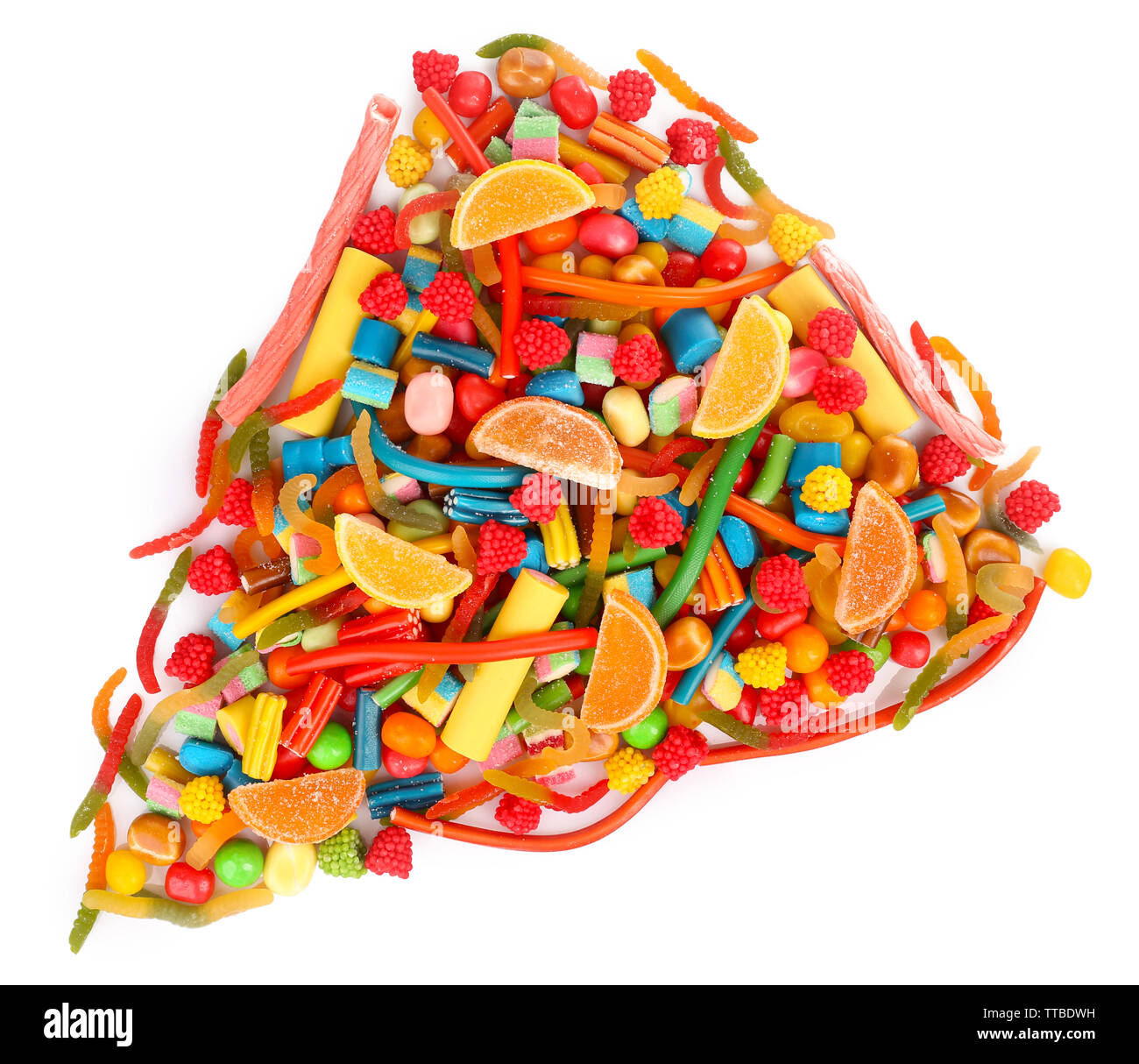 Colorful candies as triangle isolated on white Stock Photo - Alamy