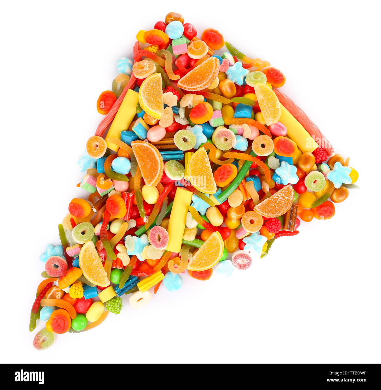 Colorful candies as triangle isolated on white Stock Photo - Alamy