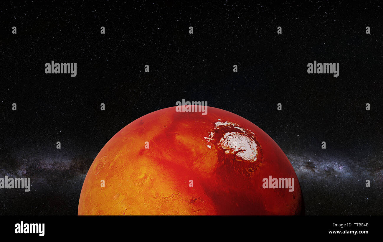 planet Mars in empty space with Milky Way galaxy (3d rendering ...