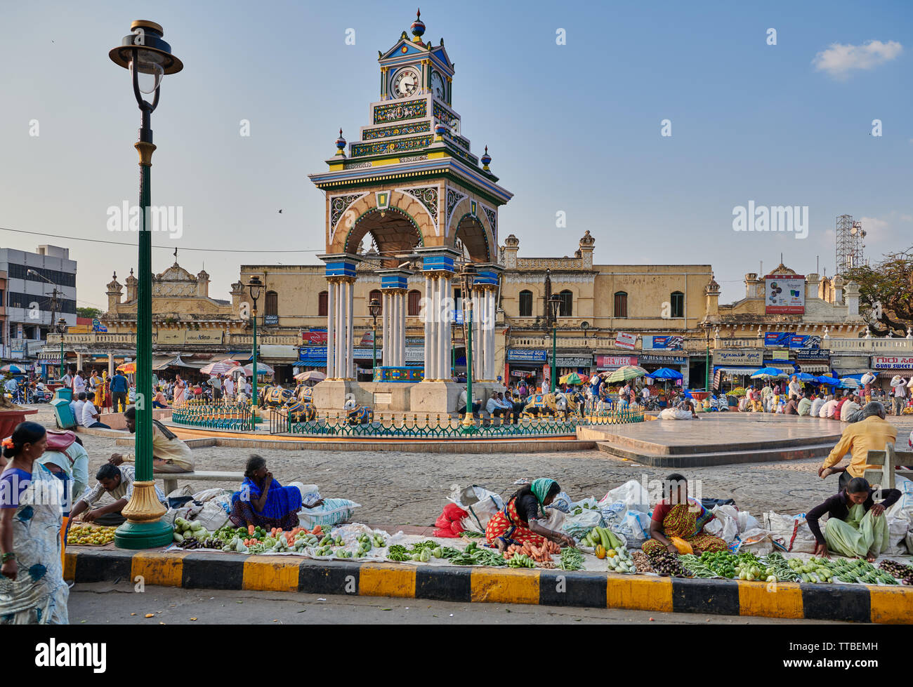 clock tower in front of Devaraja fruit and vegetable market, Mysore ...