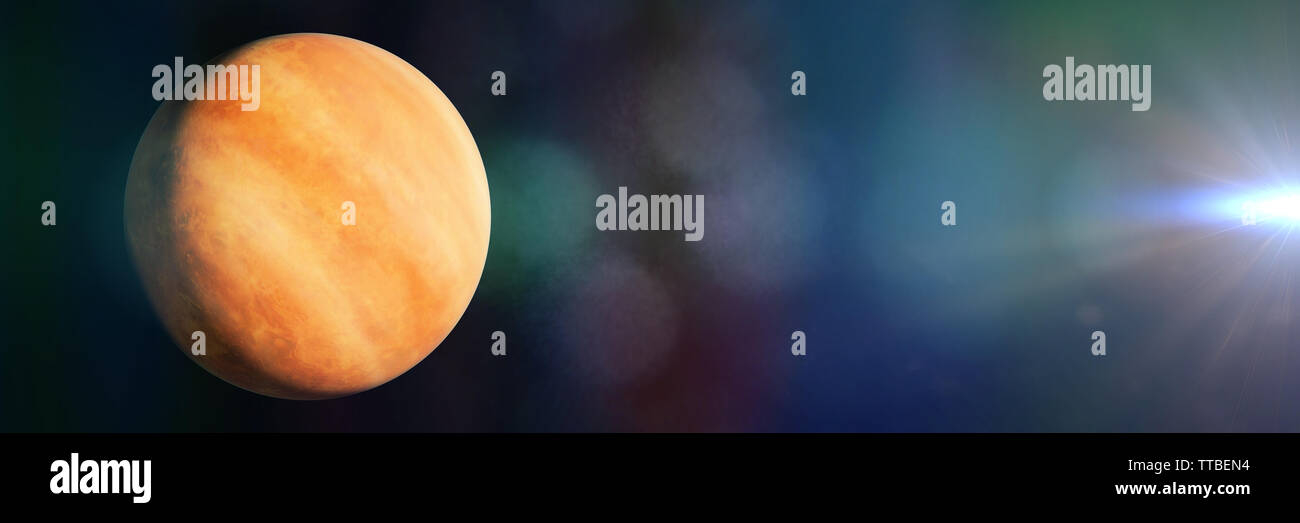 planet Venus lit by the bright Sun (3d render banner, elements of this ...