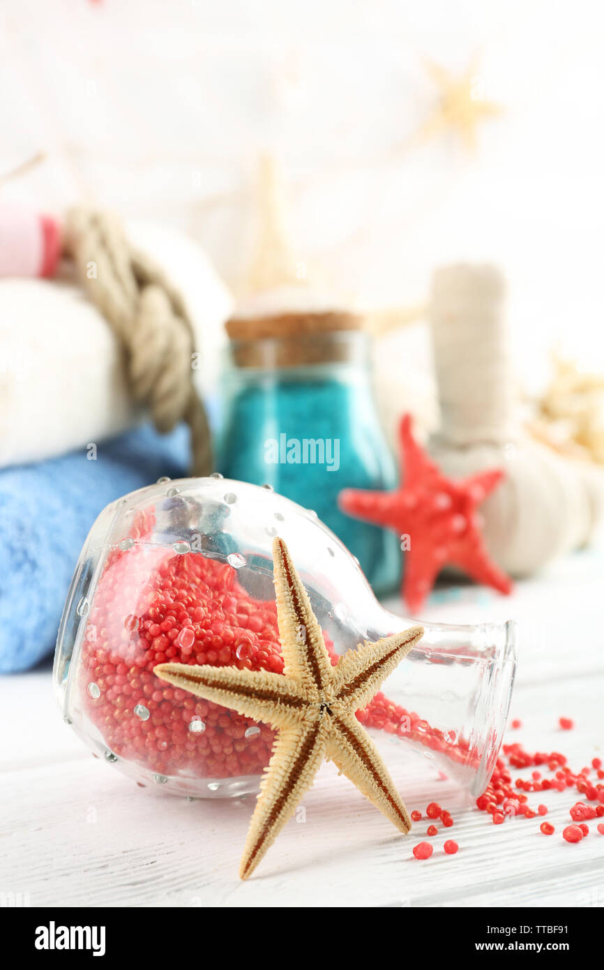 Spa treatments on light background. Sea spa concept Stock Photo - Alamy
