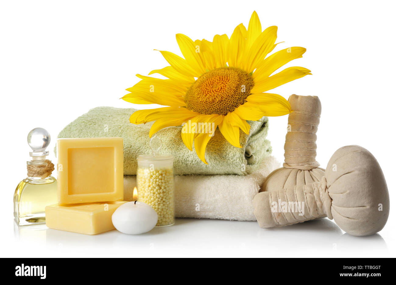 Spa treatments and flower isolated on white Stock Photo - Alamy
