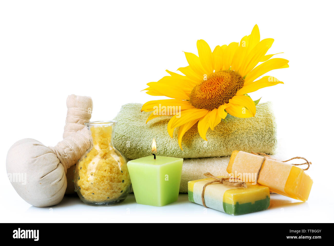 Spa treatments and flower isolated on white Stock Photo - Alamy