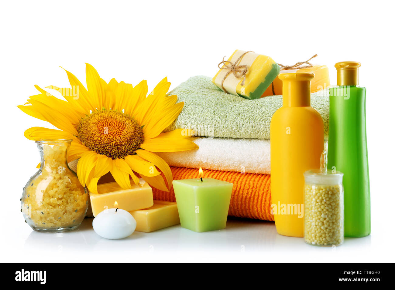 Spa treatments and flower isolated on white Stock Photo - Alamy