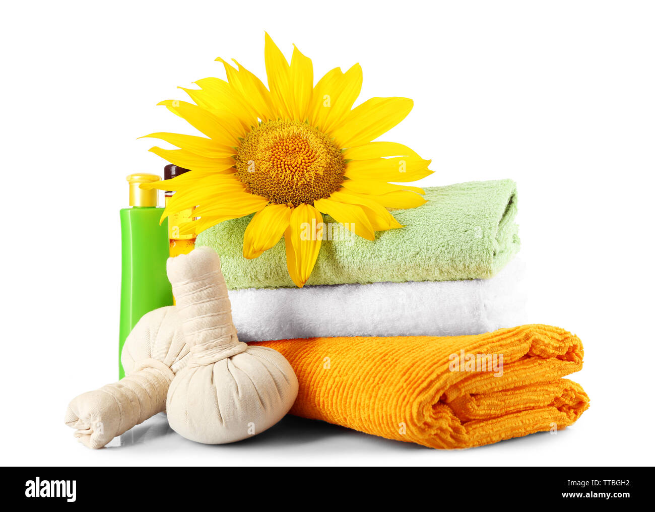 Spa treatments and flower isolated on white Stock Photo - Alamy