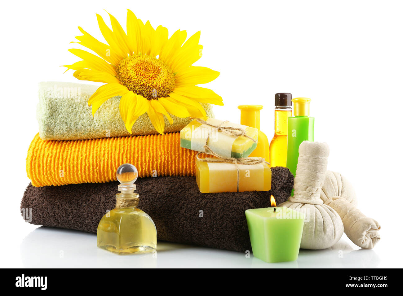 Spa treatments and flower isolated on white Stock Photo - Alamy