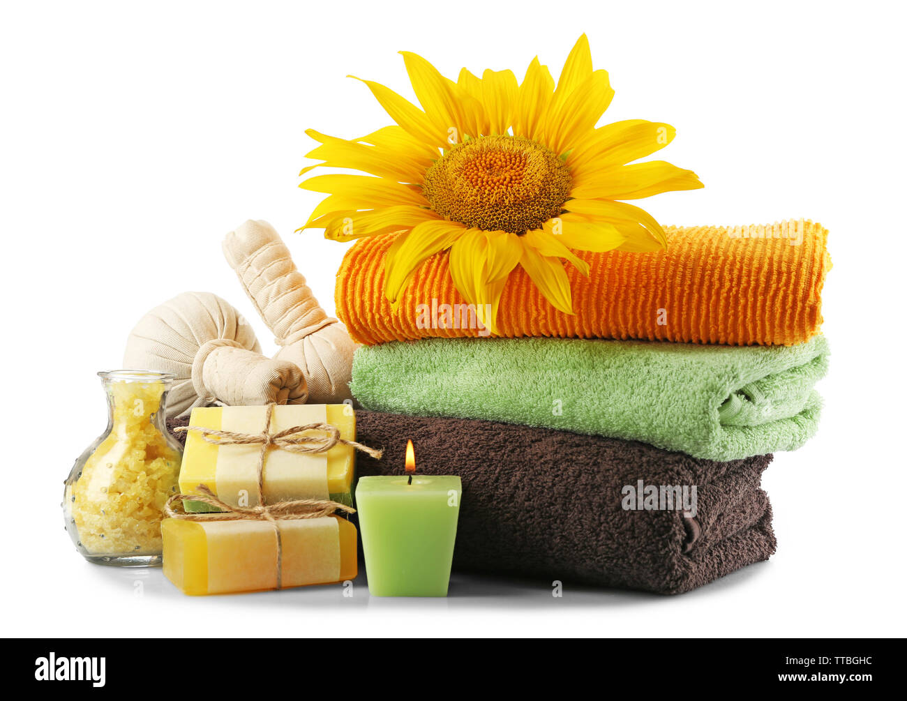 Spa treatments and flower isolated on white Stock Photo - Alamy