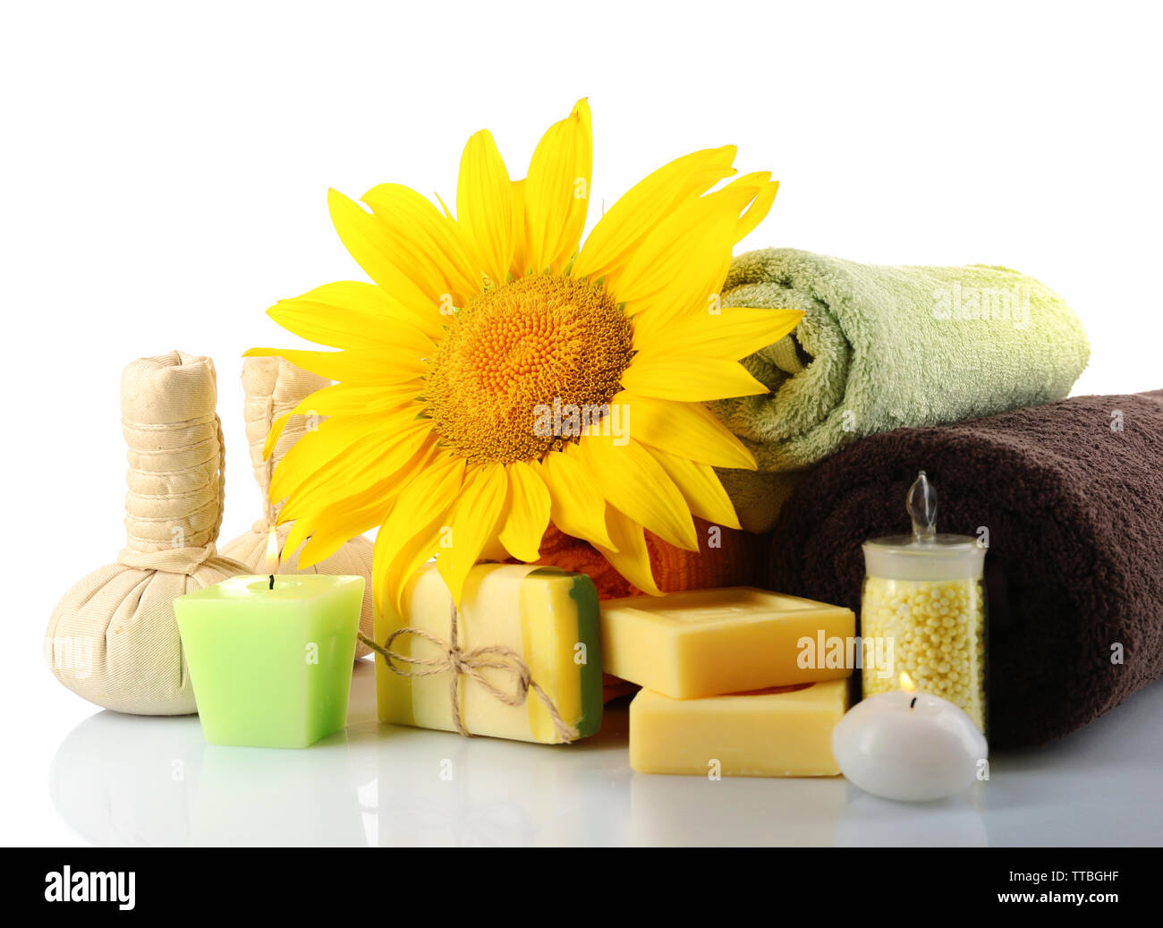 Spa treatments and flower isolated on white Stock Photo - Alamy