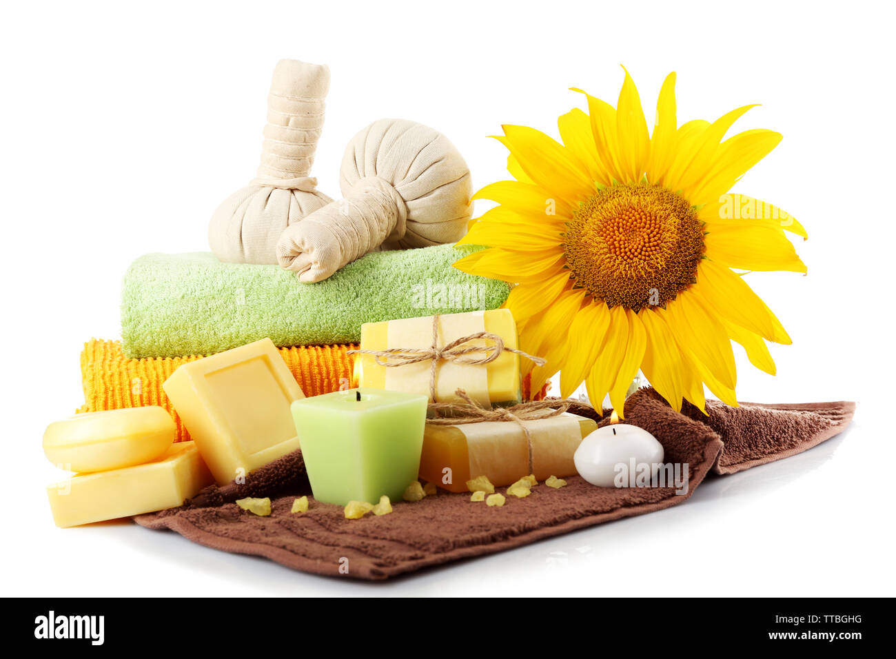 Spa treatments and flower isolated on white Stock Photo - Alamy