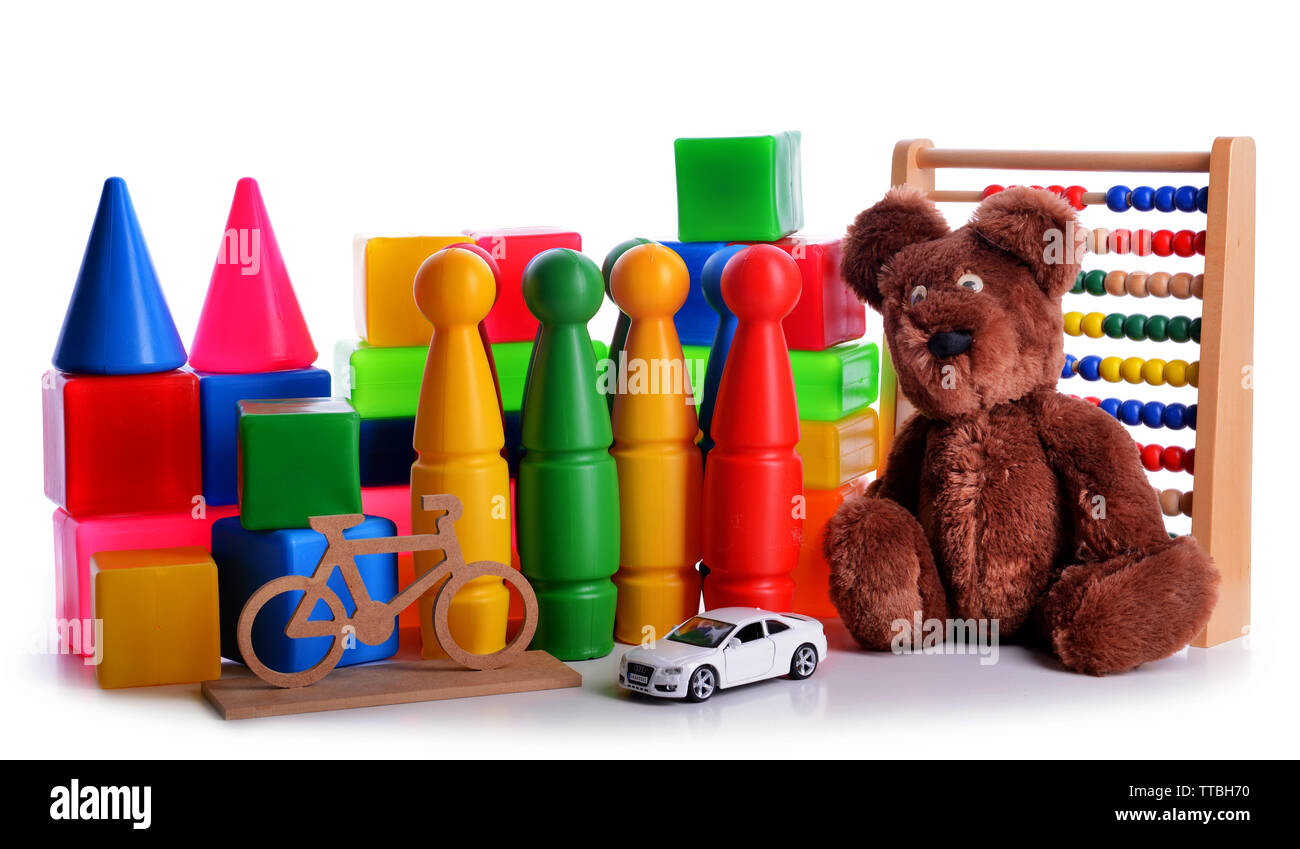 Pile of toys isolated on white Stock Photo - Alamy