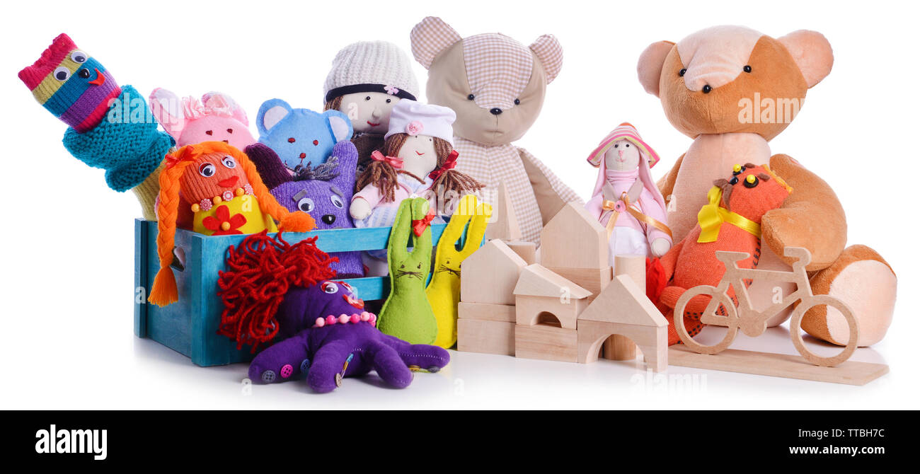Pile of toys isolated on white Stock Photo - Alamy