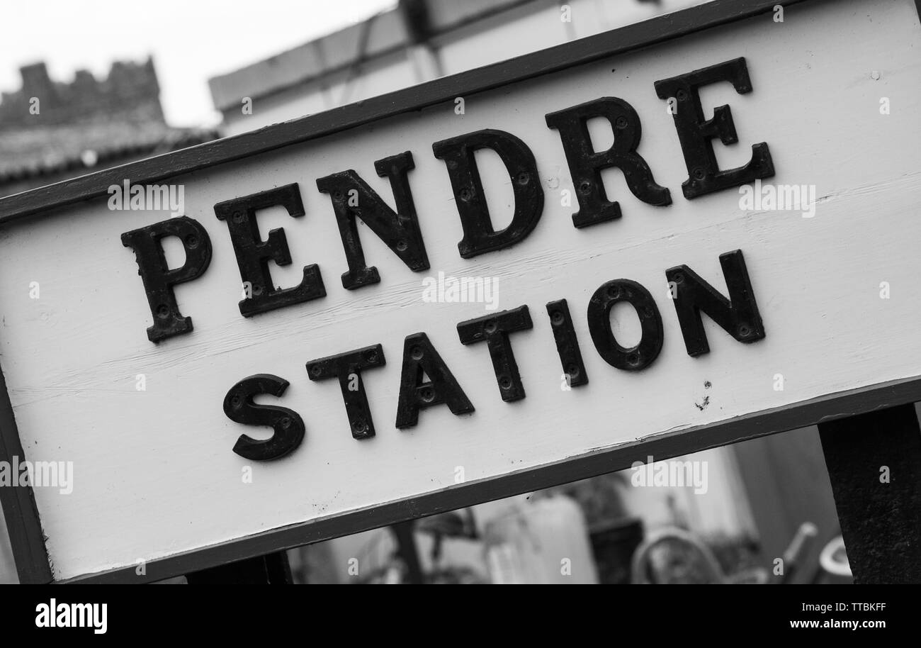The Station Name board at Pendre Station, Talyllyn Railway, Wales, UK ...