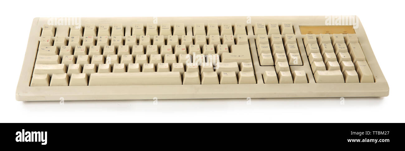Old keyboard isolated on white Stock Photo - Alamy