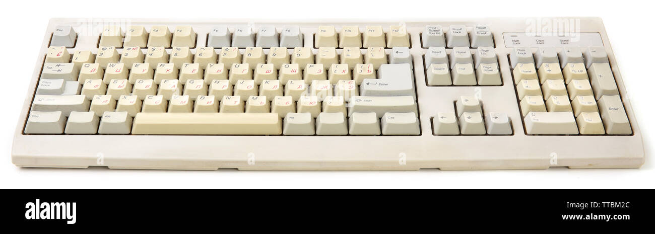 Old keyboard isolated on white Stock Photo - Alamy
