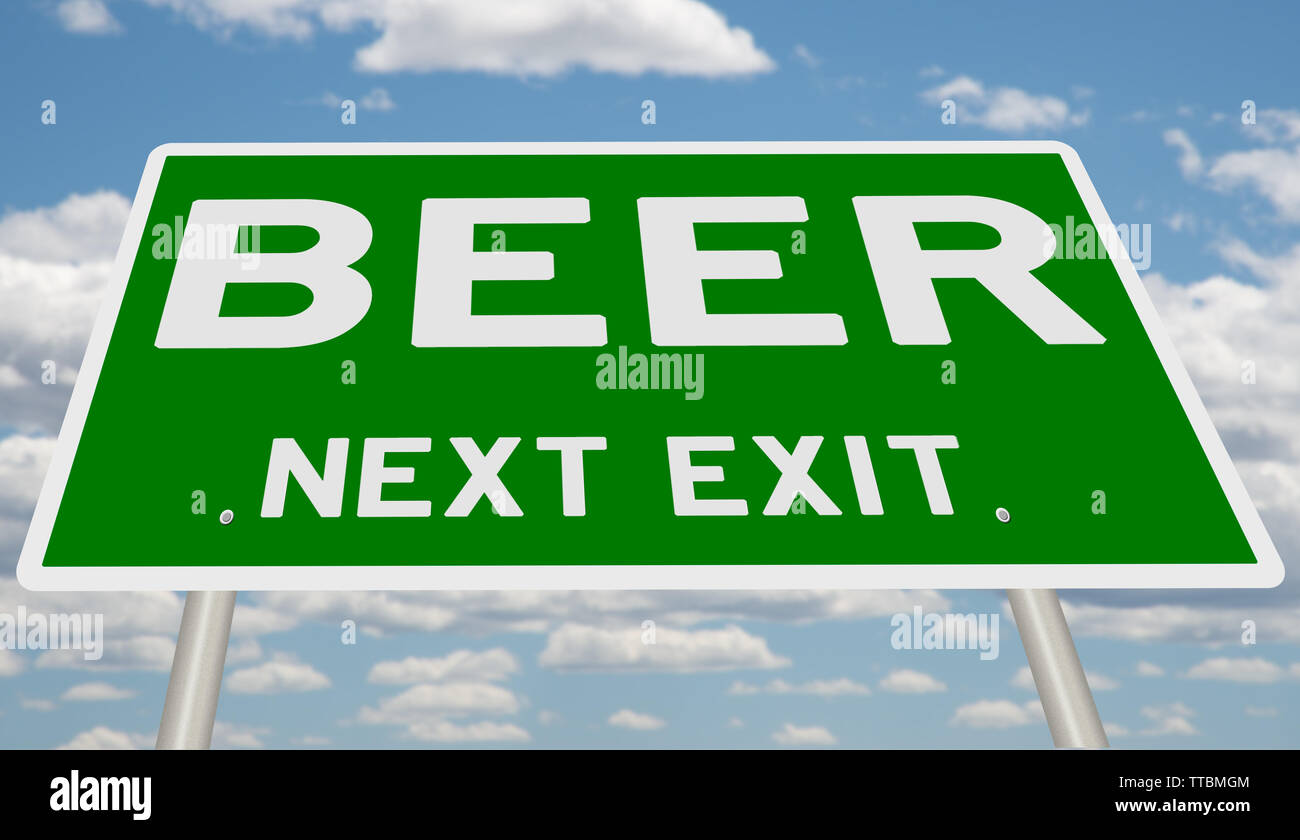 Rendering of a green highway sign for Beer Stock Photo - Alamy