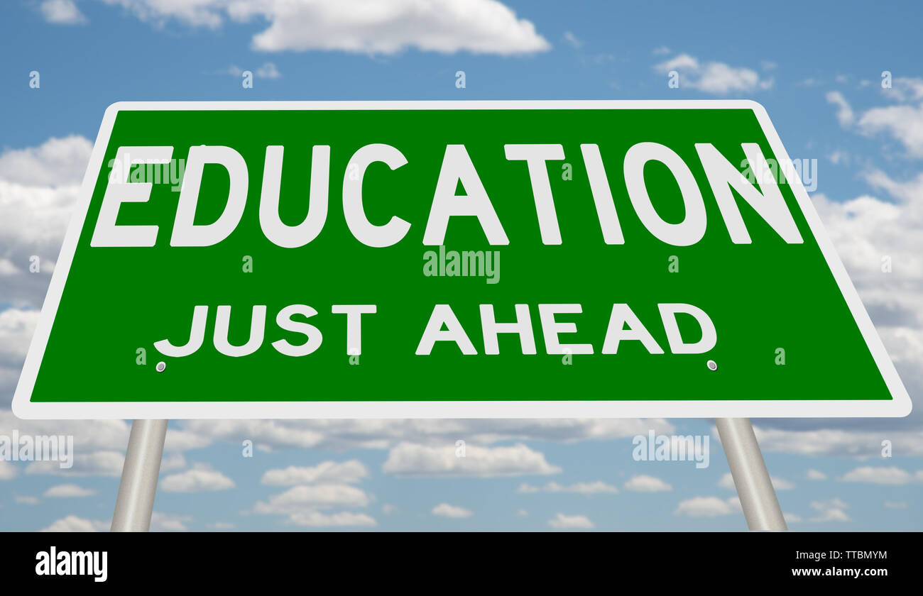 Rendering of a green highway sign for Education Stock Photo - Alamy