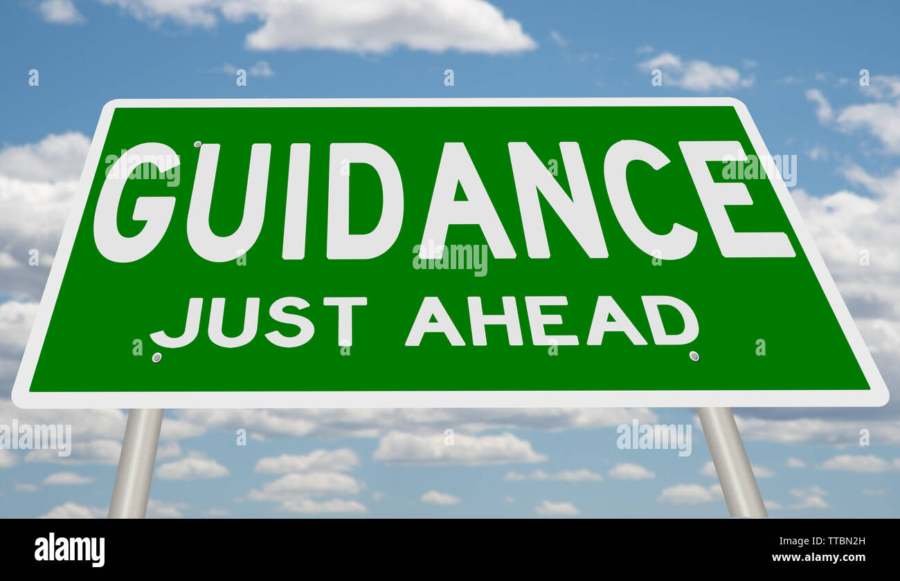 Rendering of a green highway sign for Guidance Stock Photo - Alamy