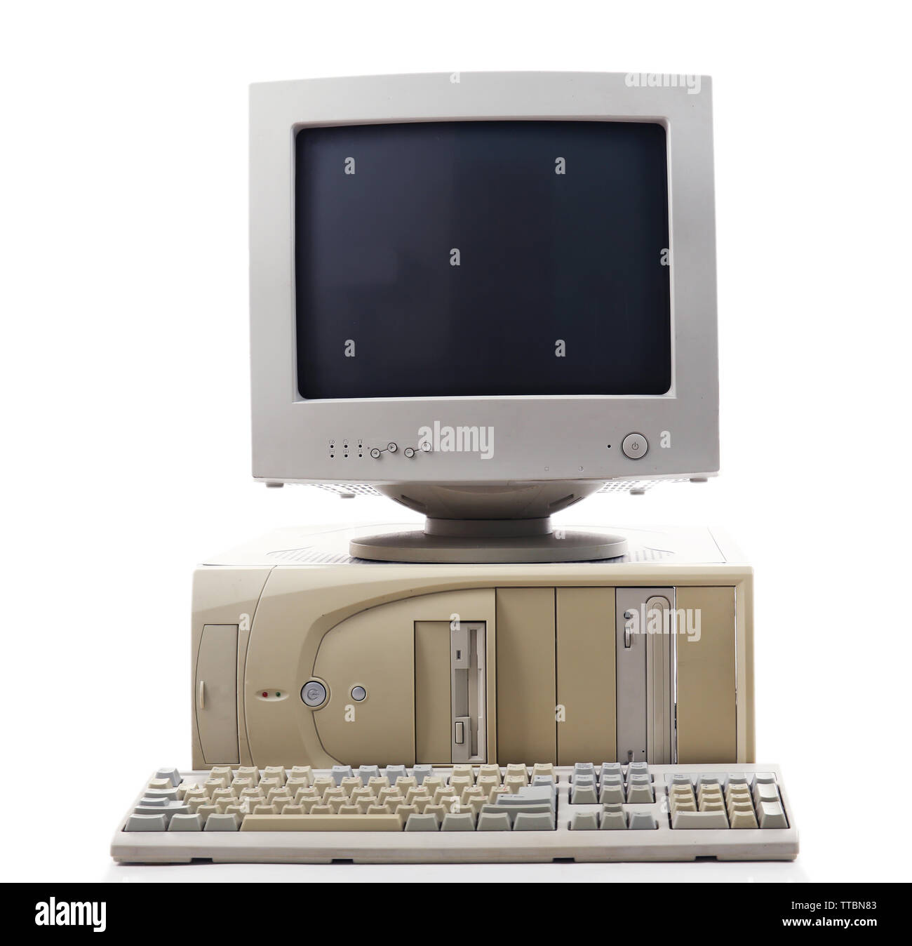 Obsolete computer set isolated on white Stock Photo - Alamy