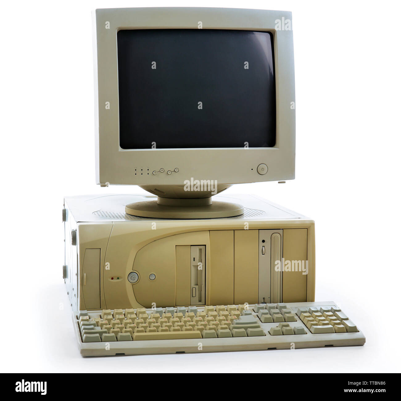 Obsolete computer set isolated on white Stock Photo - Alamy