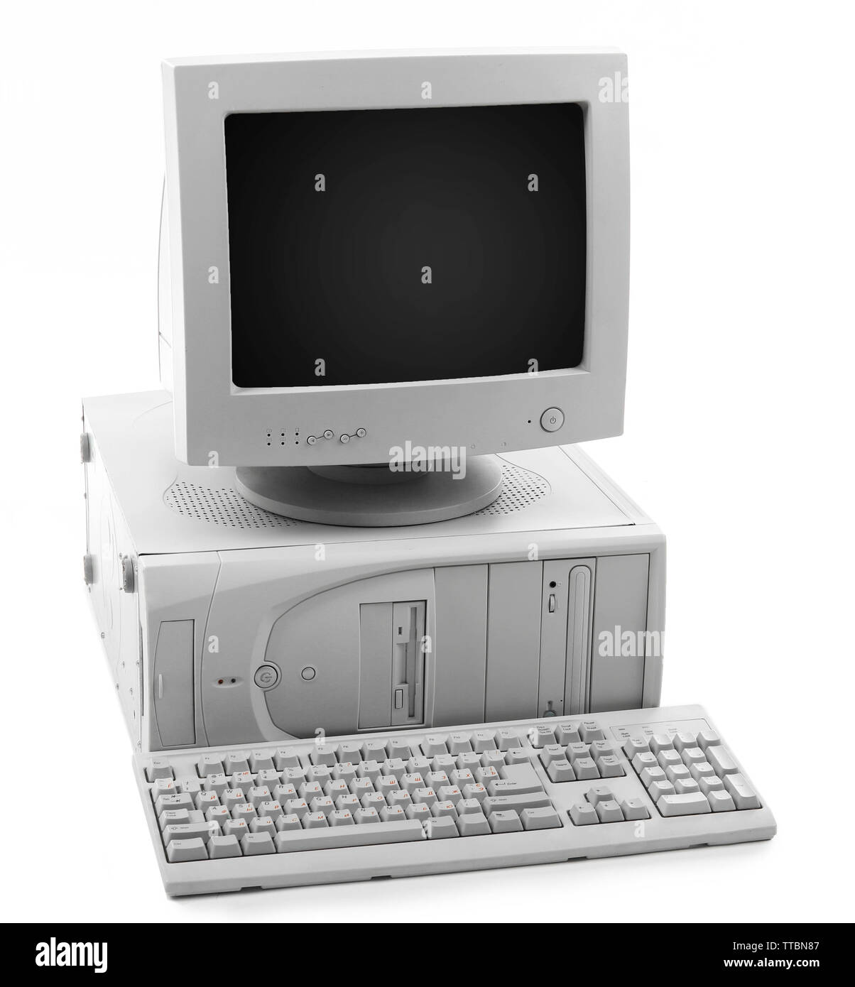 Obsolete computer set isolated on white Stock Photo - Alamy