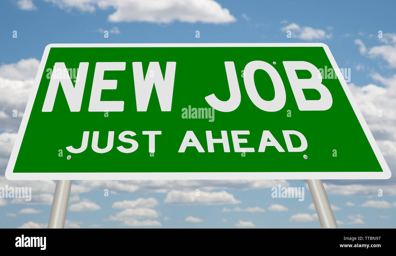 Rendering of a green highway sign for New Job Stock Photo - Alamy