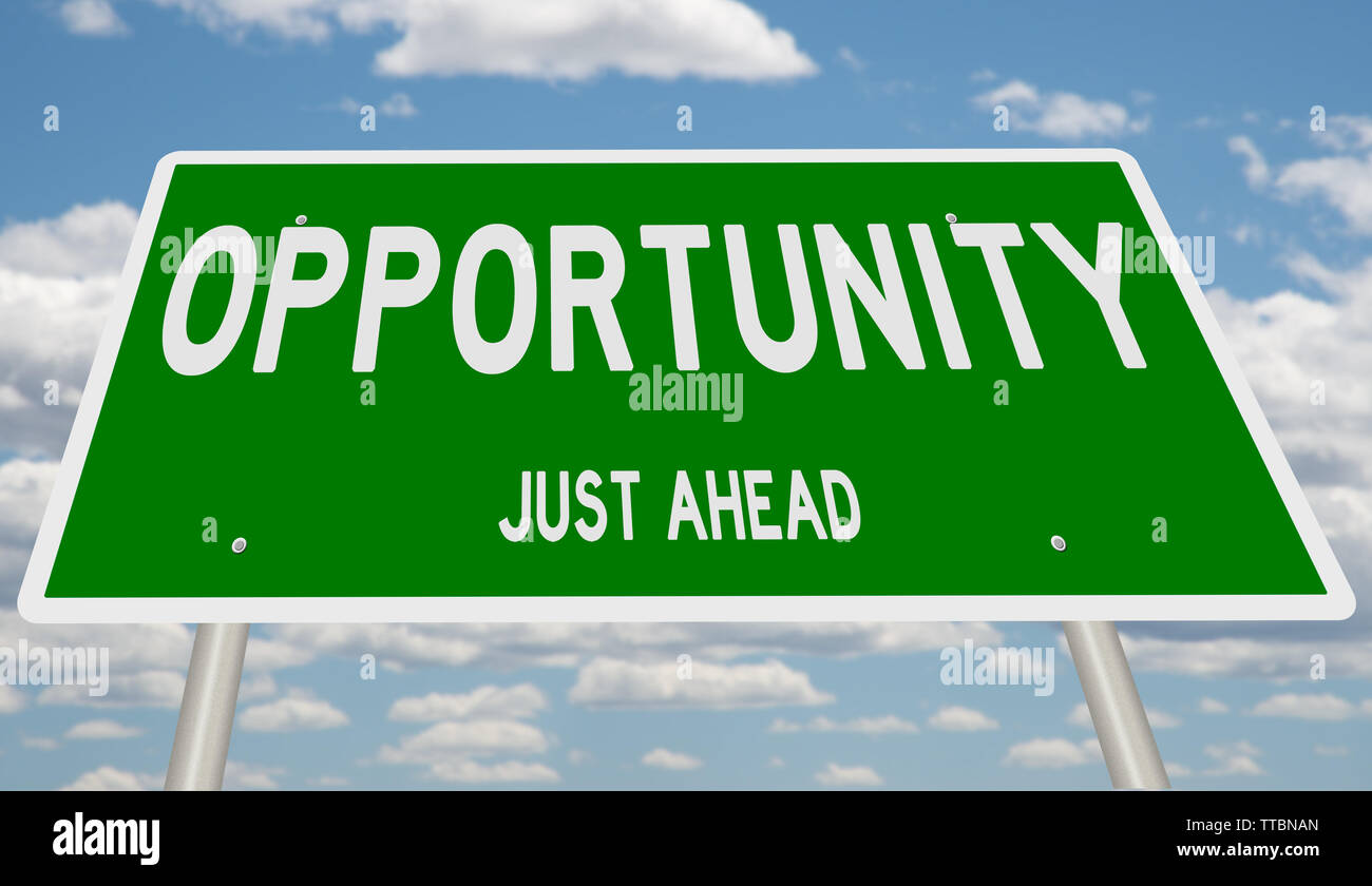 Rendering of a green highway sign for Opportunity Stock Photo - Alamy
