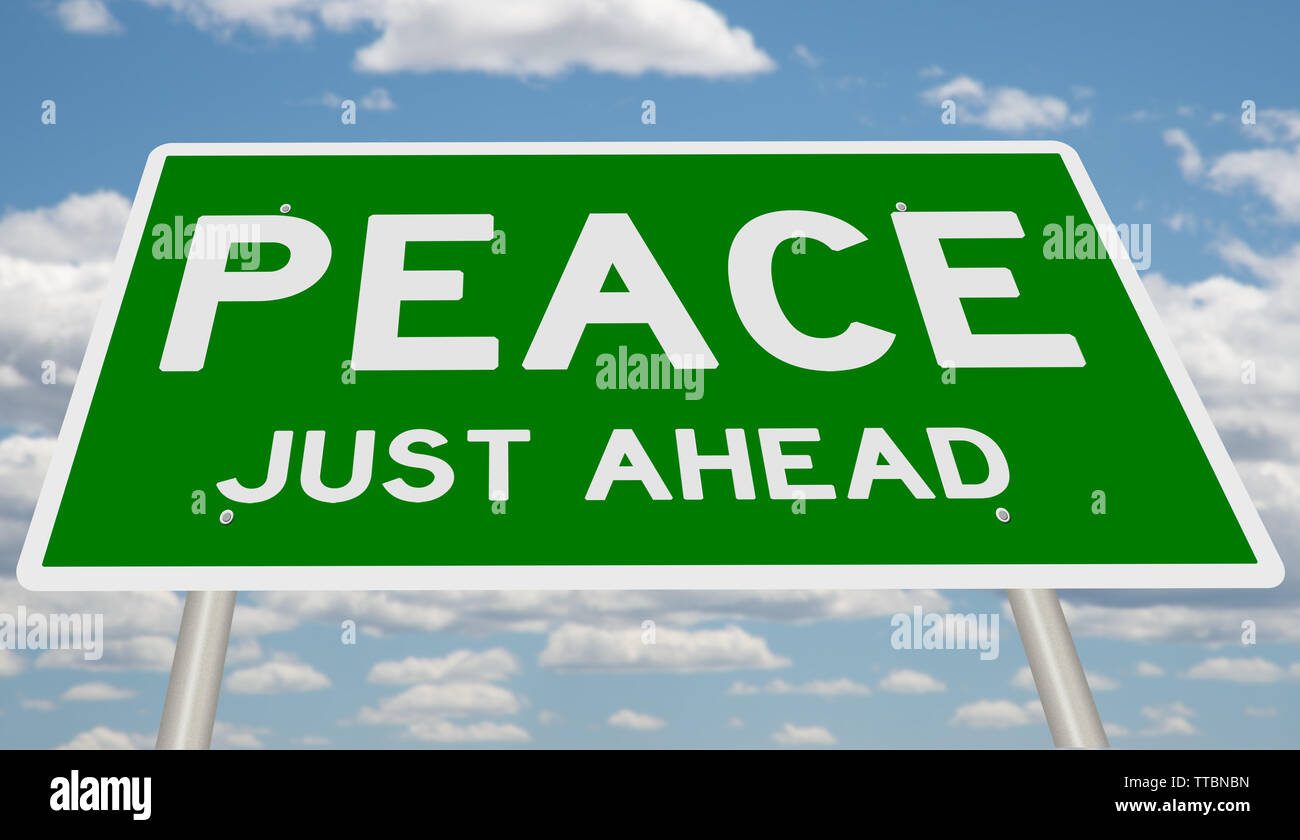 Rendering of a green highway sign for Peace Stock Photo - Alamy