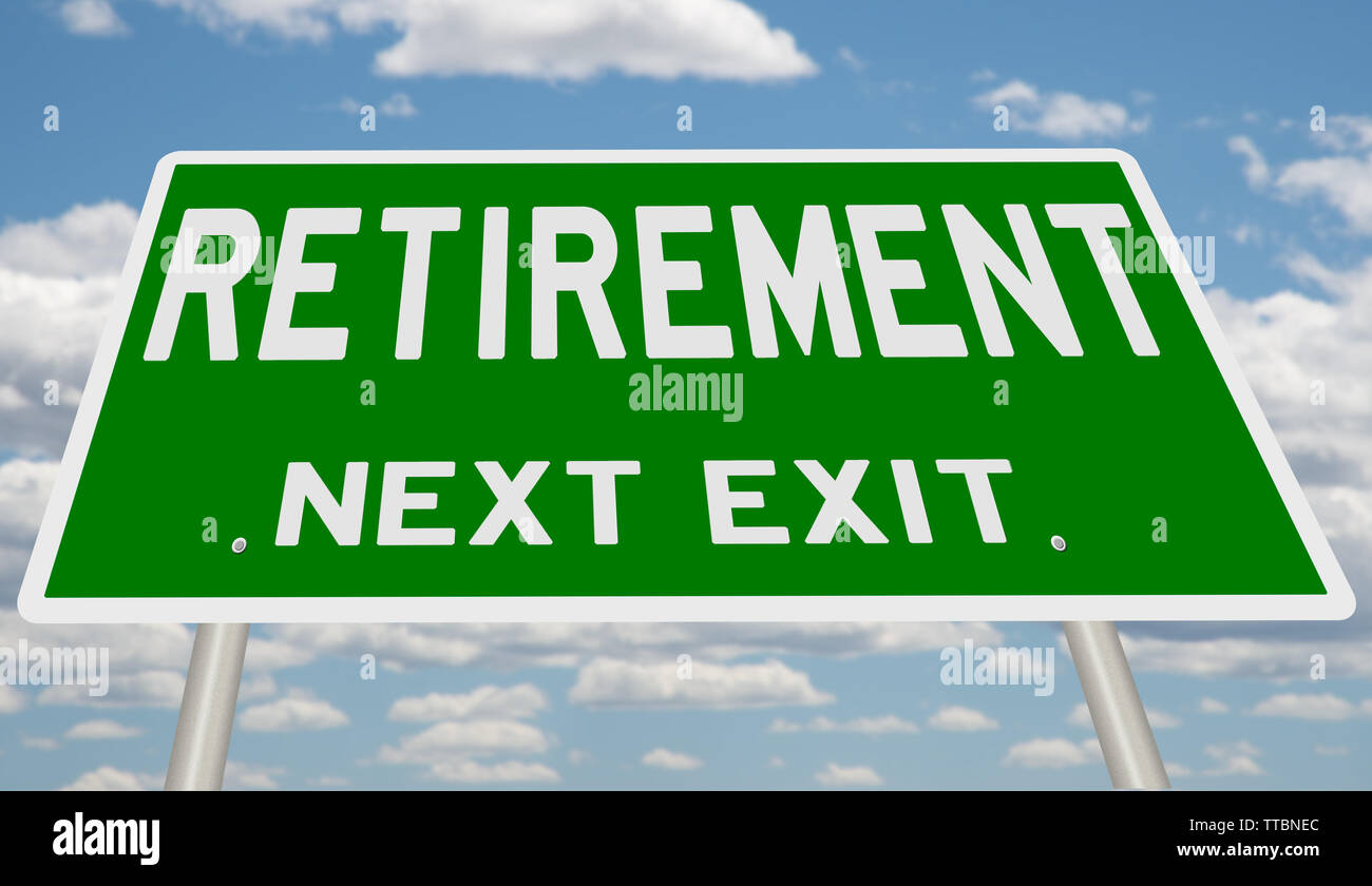 Rendering of a green highway sign for Retirement Stock Photo - Alamy