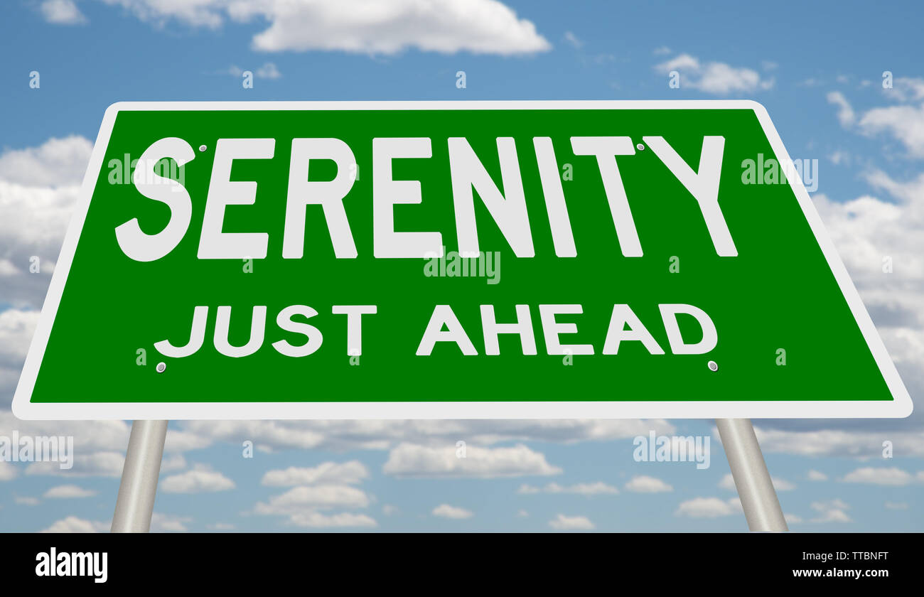 Rendering of a green highway sign for Serenity Stock Photo - Alamy