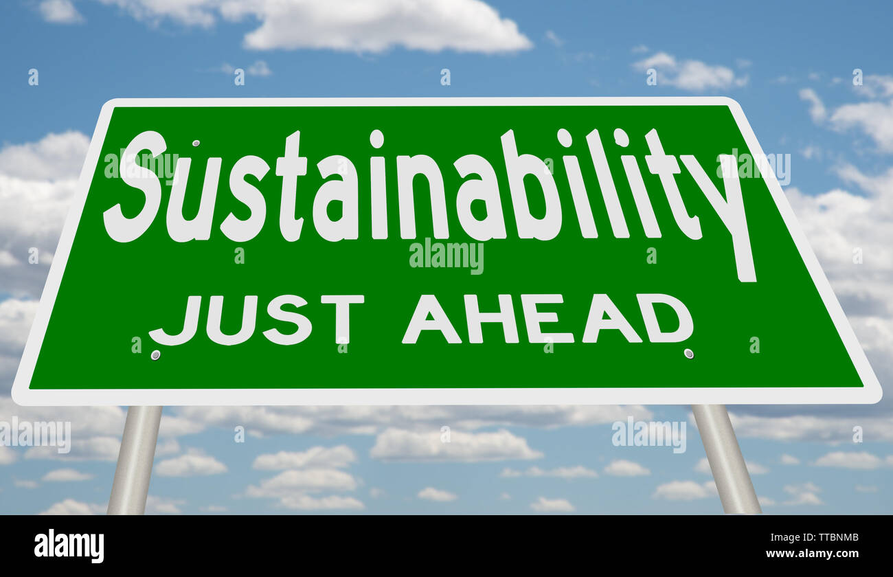 Rendering of a green highway sign for Sustainability Stock Photo - Alamy