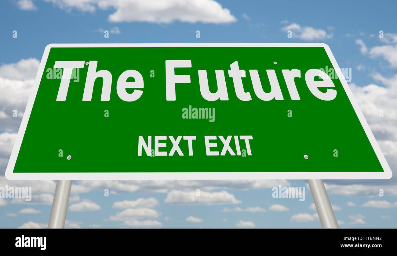 Rendering of a green highway sign for The Future Stock Photo - Alamy
