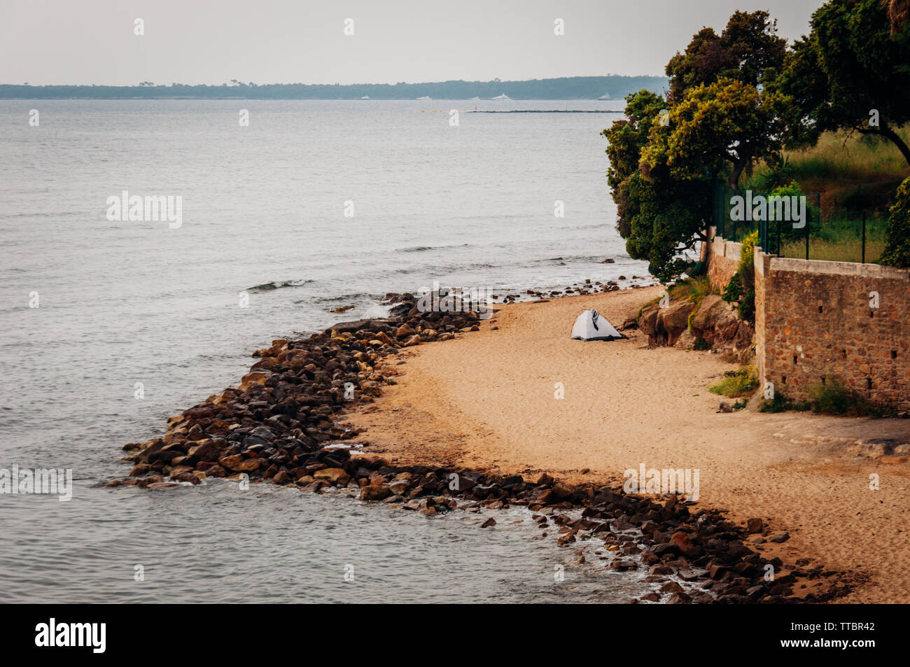 Camping tent on a beach in France Stock Photo - Alamy