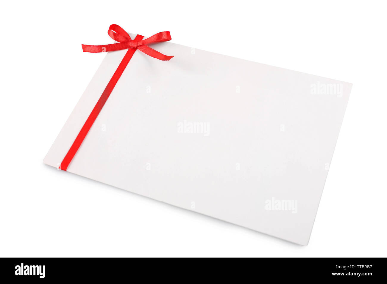 Card decorated with bow isolated on white Stock Photo - Alamy