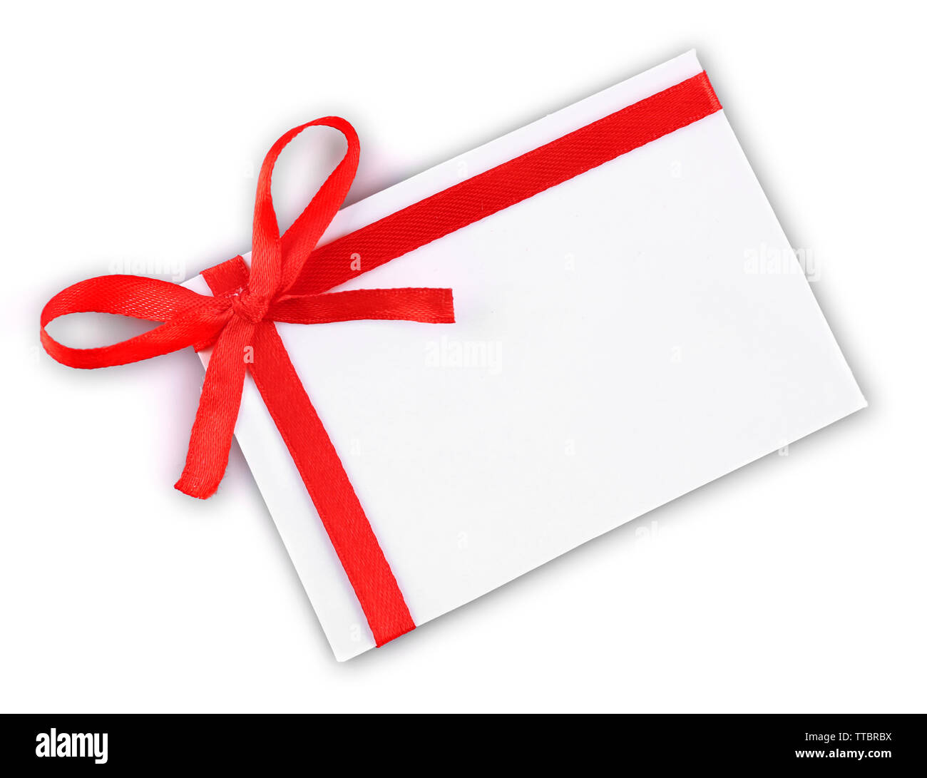 Card decorated with bow isolated on white Stock Photo - Alamy