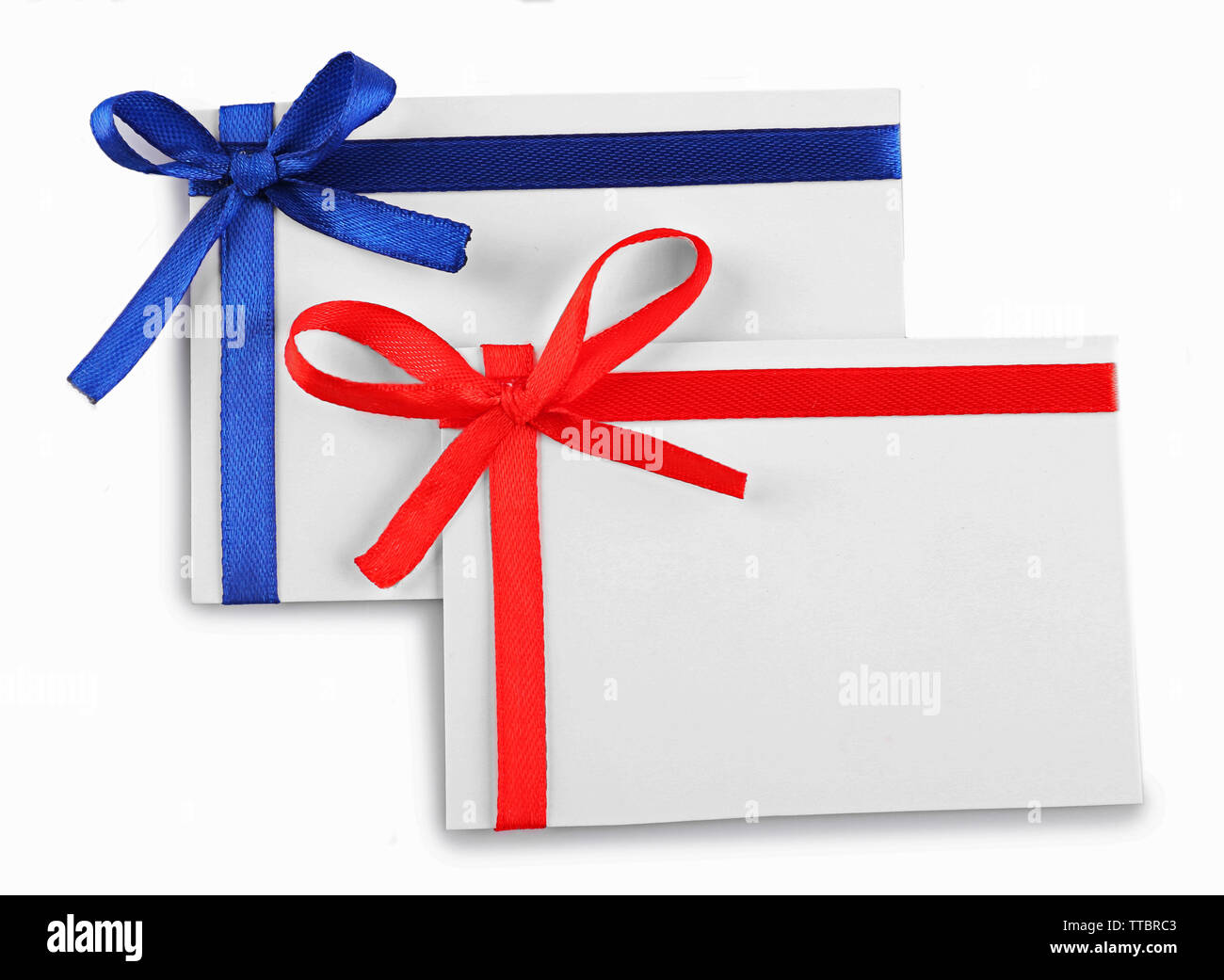 Cards decorated with bows isolated on white Stock Photo - Alamy